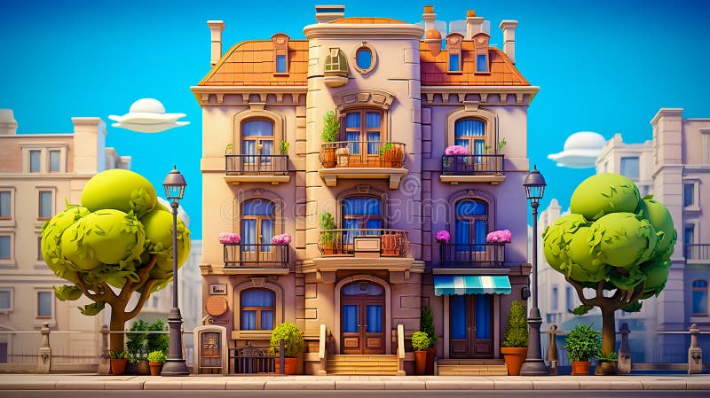 Big Pretty House with a Lot of Windows in Cartoon Style. Generative Ai ...