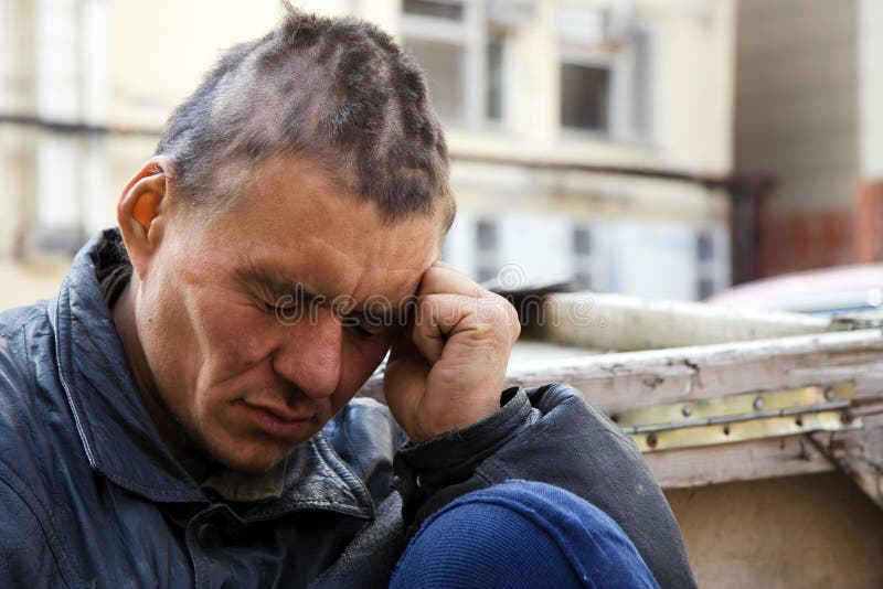 Sad Homeless Man in Despair Stock Image - Image of hungry, face: 7360397