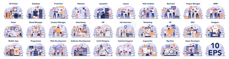 Big It Profession Set Programmer Write Software And Create Code Stock Vector Illustration Of