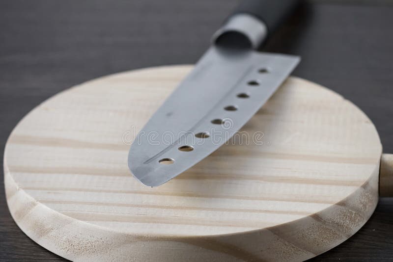 Big Kitchen Knife Over a Table Stock Image - Image of closeup, chop ...