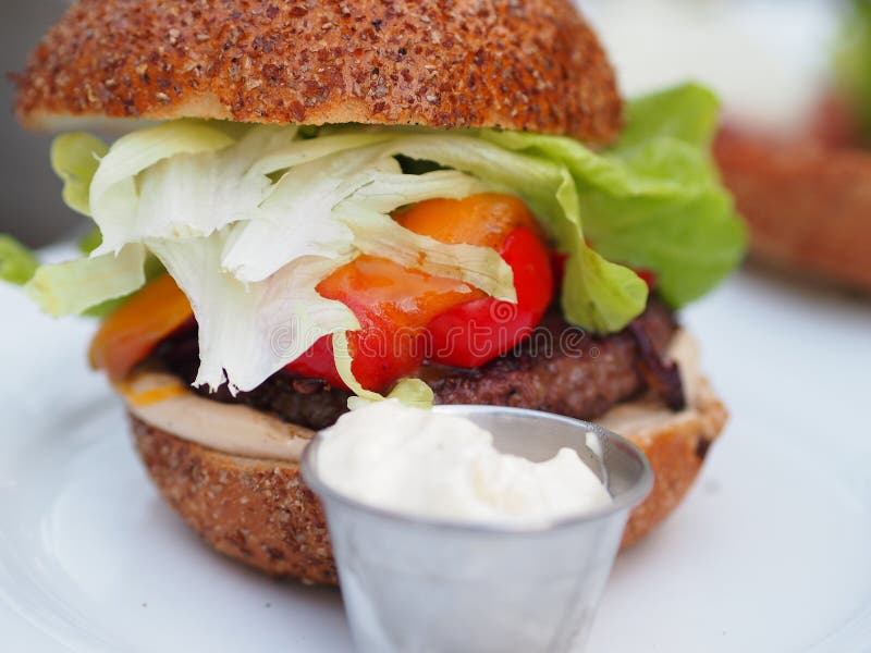 Big Proper Homemade Beef Burger Stock Photo - Image of grilling, layers ...