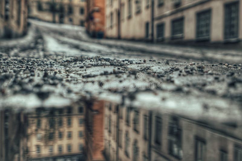 Big Puddle in City during Winter Stock Photo - Image of street, white ...