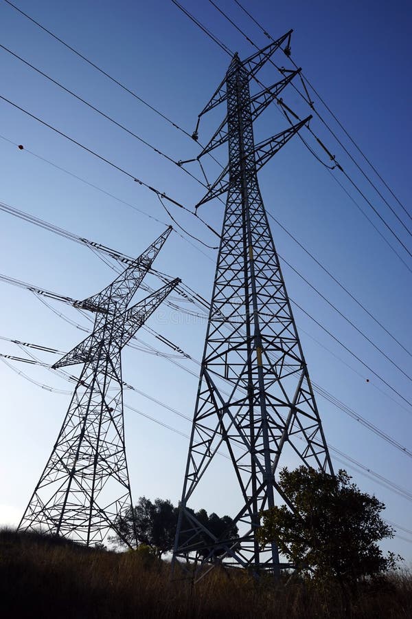 Big pylons stock photo. Image of tree, silohuete, blue - 49010318