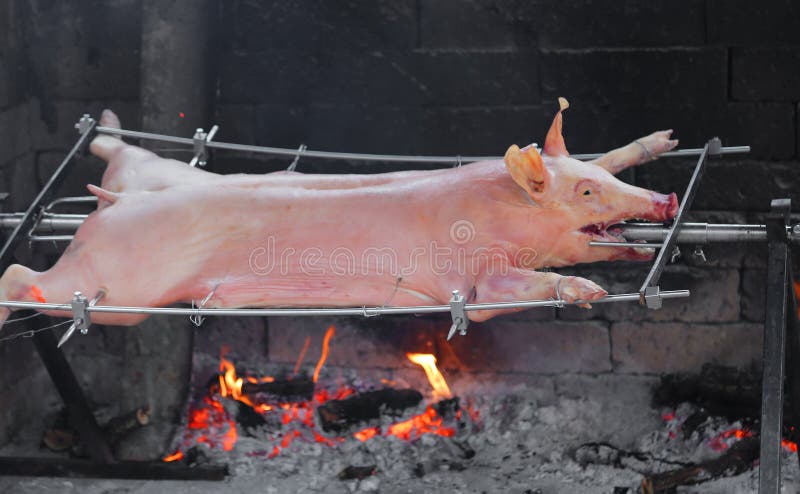 Big quartered pig cooked stock image. Image of spit, flesh - 83242517