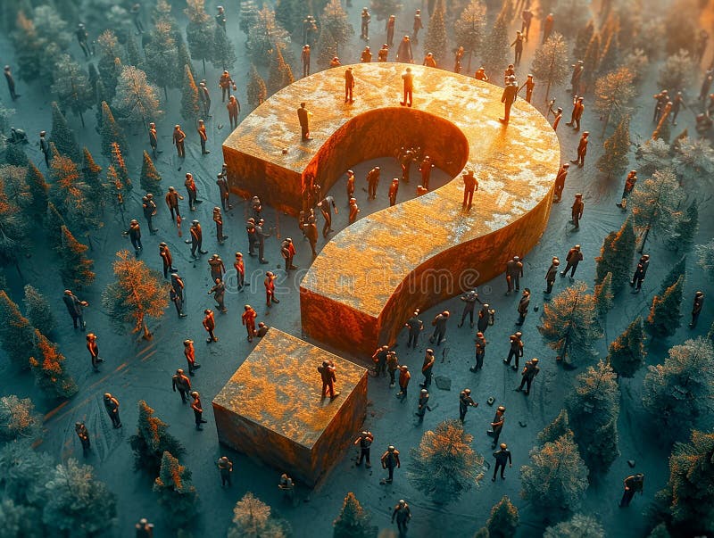 Big Question Mark with Little Puppet People Stock Illustration ...