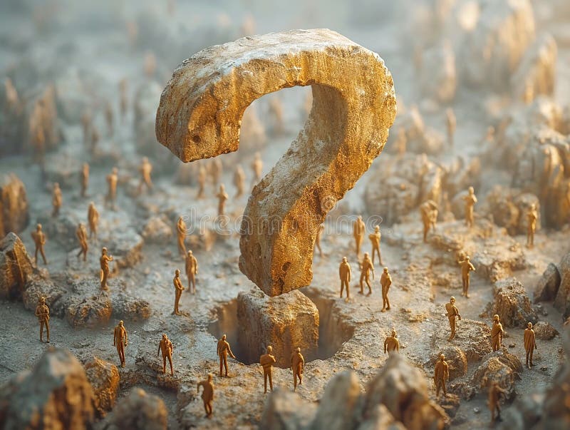 Big Question Mark with Little Puppet People Stock Illustration ...