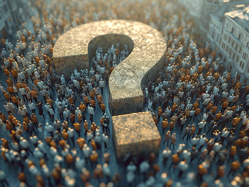 Big Question Mark with Little Puppet People Stock Illustration ...