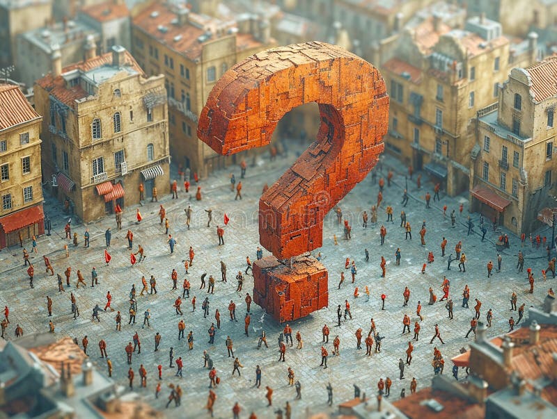 Big Question Mark with Little Puppet People Stock Illustration ...