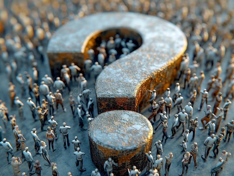 Big Question Mark with Little Puppet People Stock Illustration ...