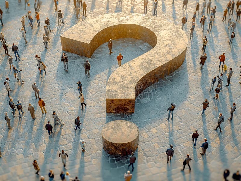 Big Question Mark with Little Puppet People Stock Illustration ...