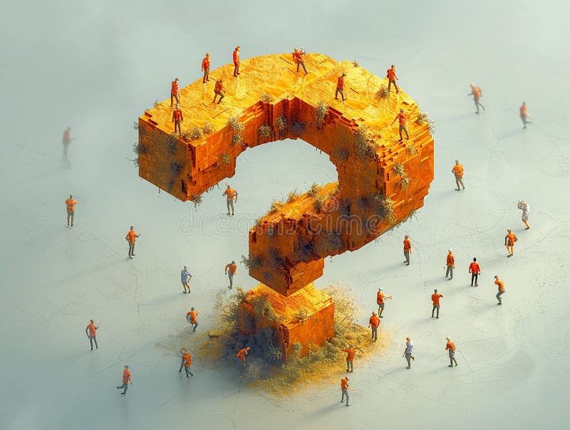 Big Question Mark with Little Puppet People Stock Illustration ...