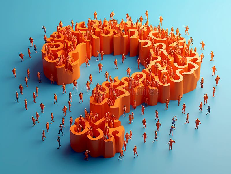 Big Question Mark with Little Puppet People Stock Illustration ...