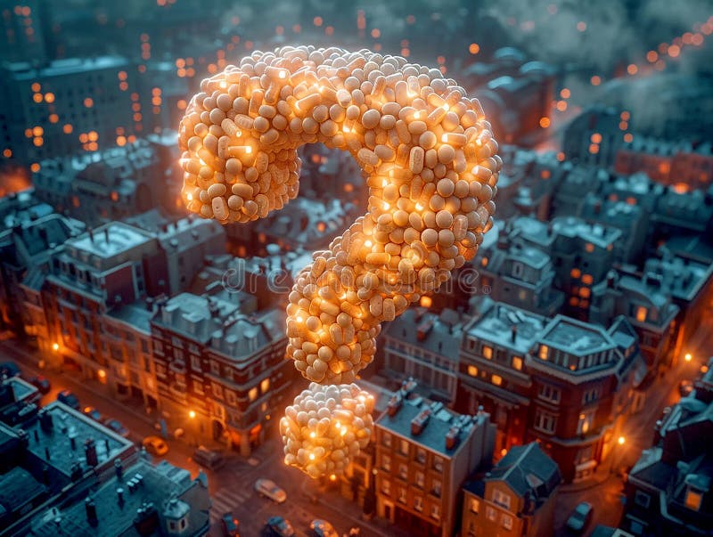 A Big Question Mark Made of Tablets and Capsules Stock Illustration ...