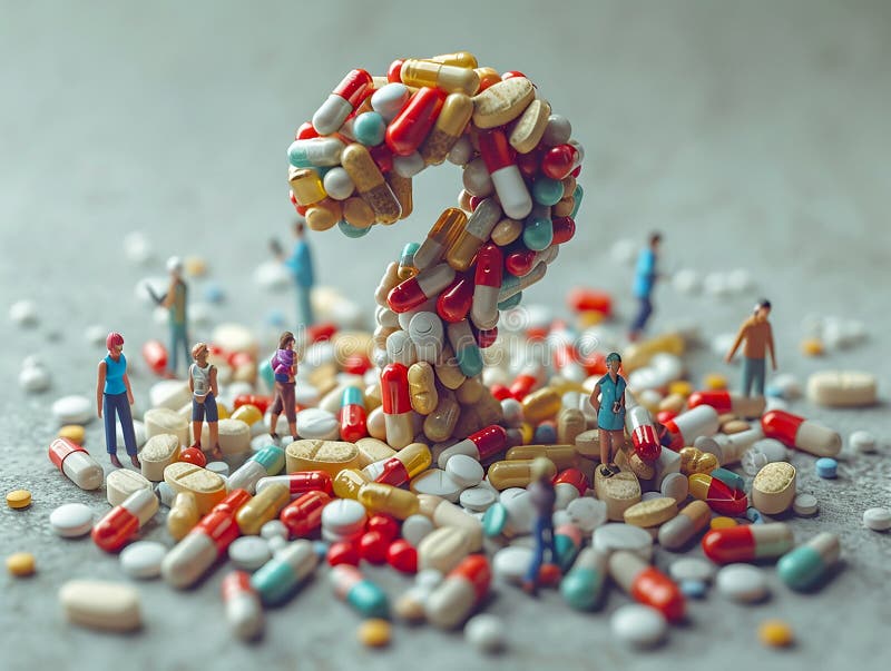 A Big Question Mark among Tablets and Capsules Stock Illustration ...