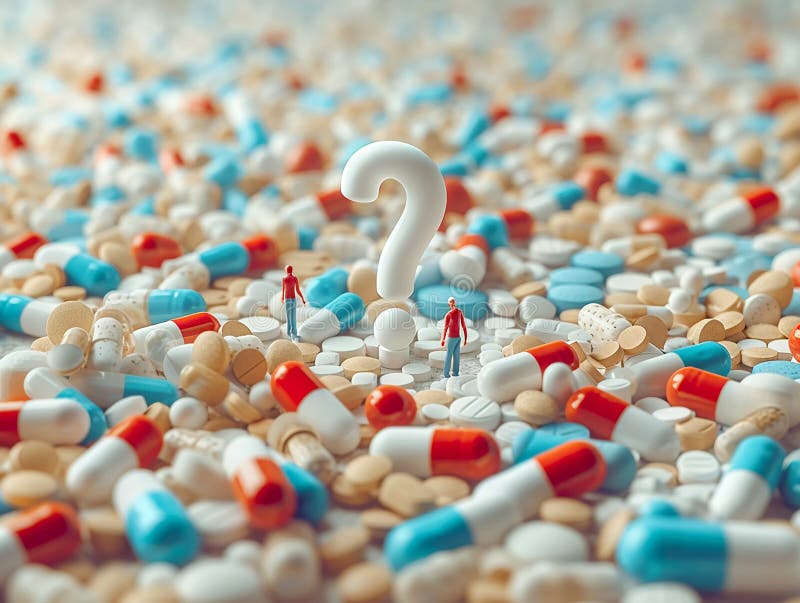 A Big Question Mark among Tablets and Capsules Stock Illustration ...