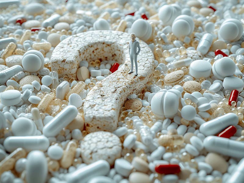 A Big Question Mark among Tablets and Capsules Stock Illustration ...