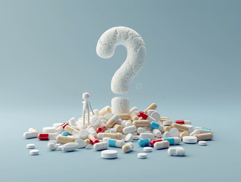 A Big Question Mark among Tablets and Capsules Stock Illustration ...