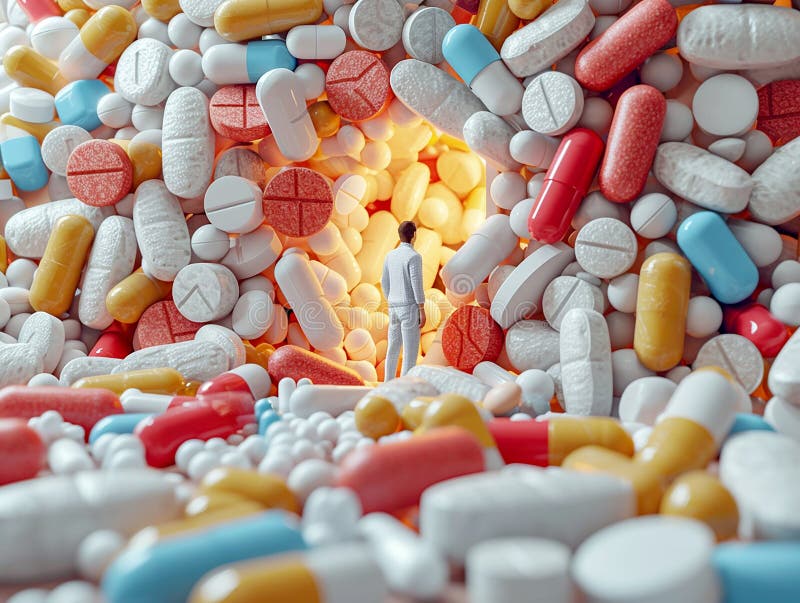 A Big Question Mark among Tablets and Capsules Stock Illustration ...