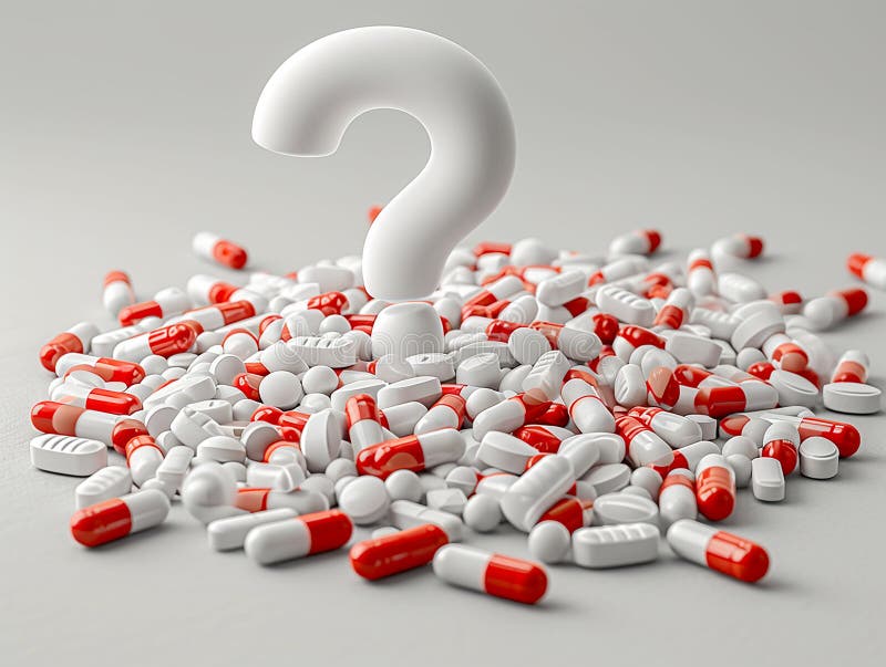A Big Question Mark among Tablets and Capsules Stock Illustration ...