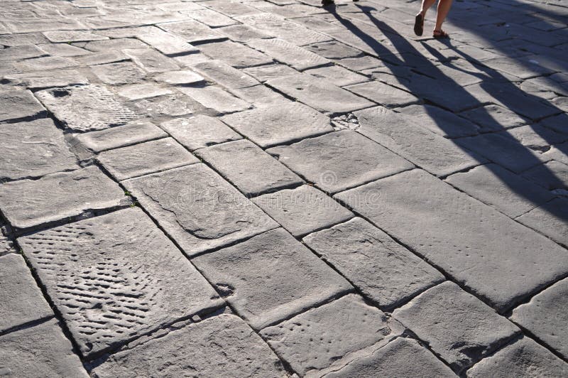 Big Rectangular Natural Stone Slabs with Shadows of Pedestrians Stock ...