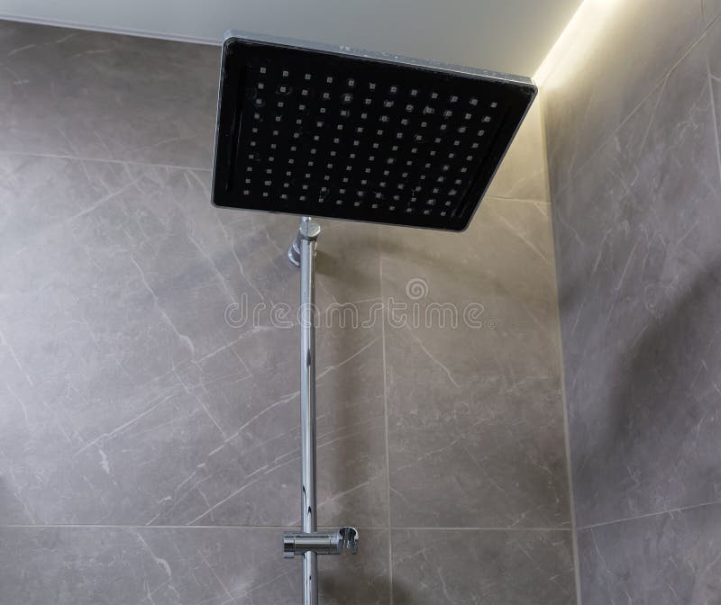 Big Rectangular Shower Head Installed on a Bracket Stock Image - Image ...