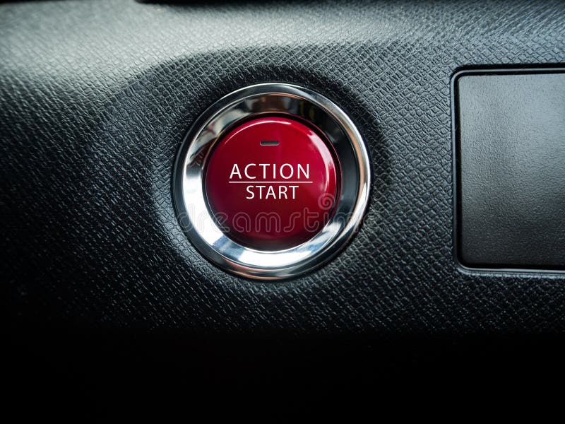 Big Red Action Start Button on the Black Background Stock Photo - Image ...