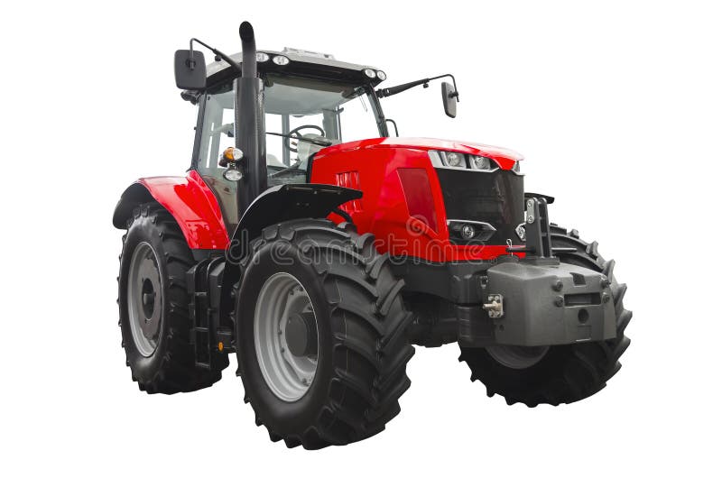 Big Red Agricultural Tractor, Front View Stock Image - Image of ...