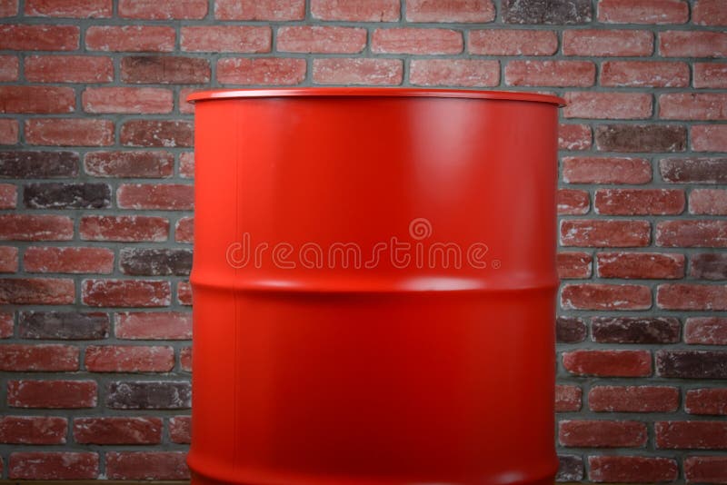 Big Red Barrel on Brick Wall Background Stock Image - Image of object ...