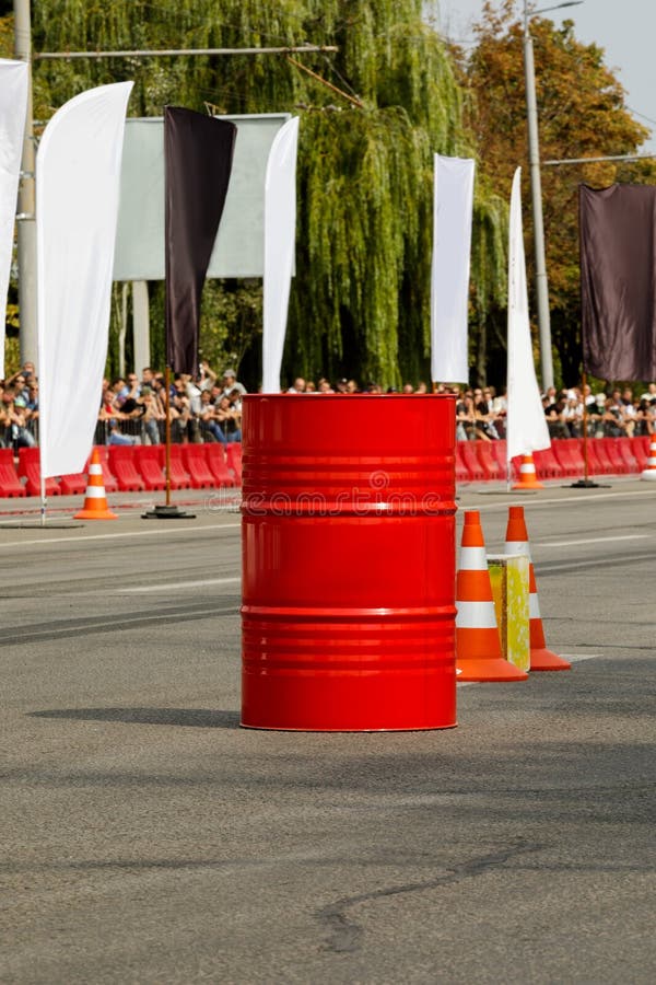 Big Red Barrel on the Road. Decor Forbig Red Barrel on the Road Stock ...