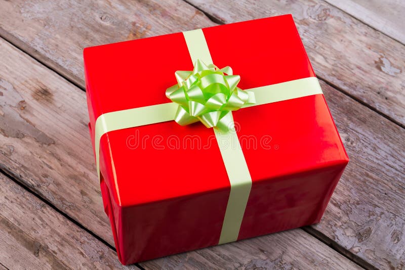 Big Red Box with a Green Bow. Stock Image - Image of packing, silk ...