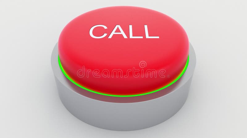 Big Red Button with Call Inscription Being Pushed. Conceptual 3D ...