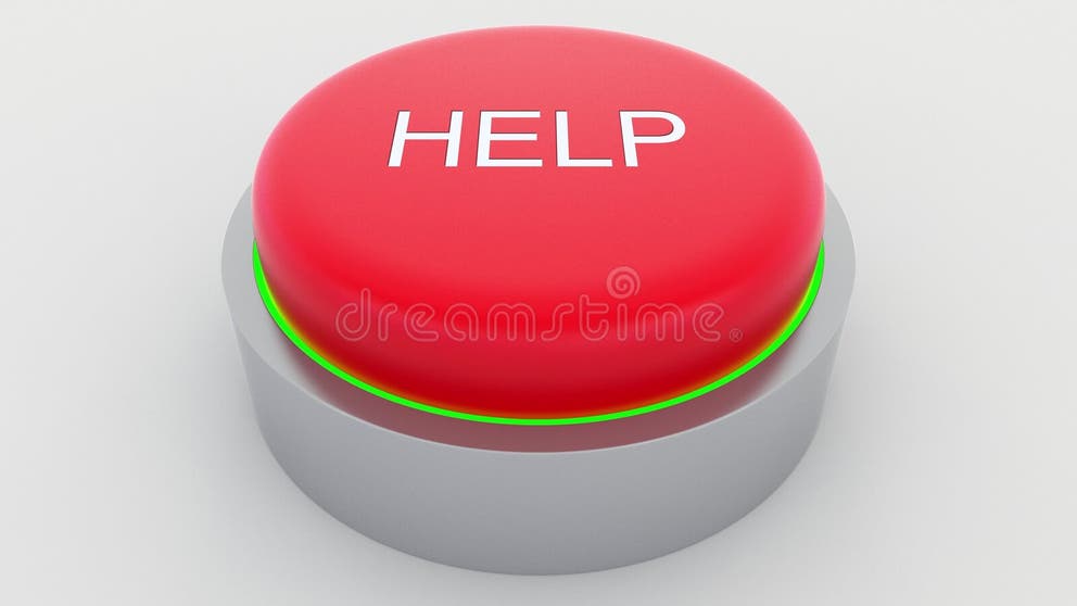 Big Red Button with Help Inscription Being Pushed. Conceptual 3D ...