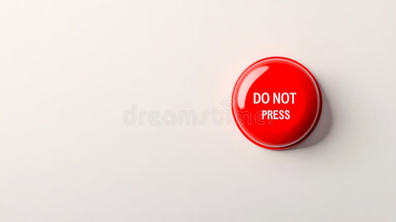 Big Red Button Saying Do Not Press Creating Dilemma Stock Photo - Image ...