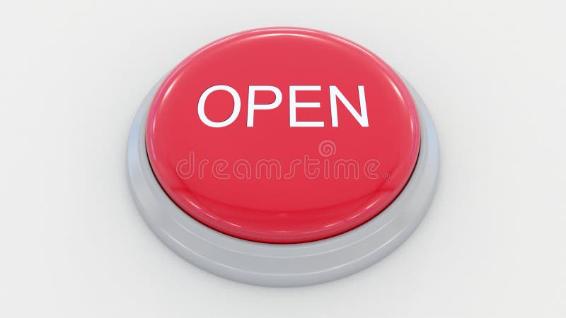Big Red Button with Open Inscription. Conceptual 3D Rendering Stock ...