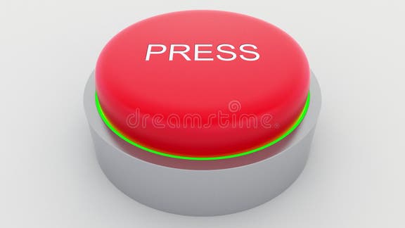 Big Red Button with Press Inscription Being Pushed. Conceptual 3D ...
