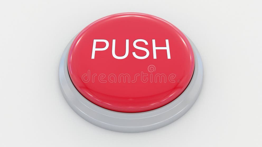Big Red Button with Push Inscription. Conceptual 3D Rendering Stock ...
