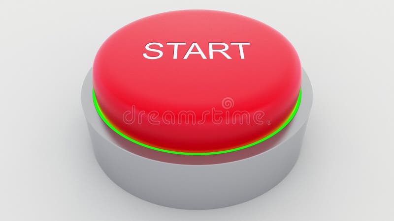 Big Red Button with Start Inscription Being Pushed. Conceptual 3D ...