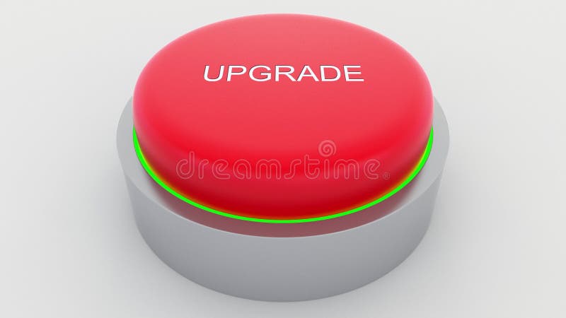 Big Red Button with Upgrade Inscription Being Pushed. Conceptual 3D ...