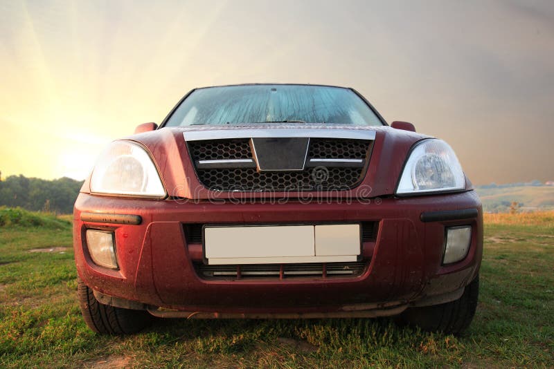 Big red car stock image. Image of road, travel, cowl - 10690789