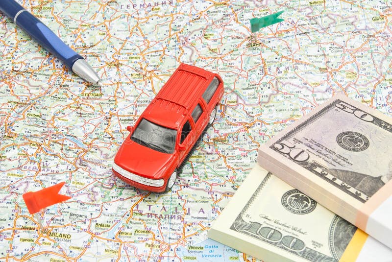 Big Red Car, Notes and Pen on Map Stock Image - Image of europe, locate ...