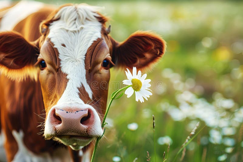 A Big Red Cow among the Green Grass. Stock Photo - Image of herb ...