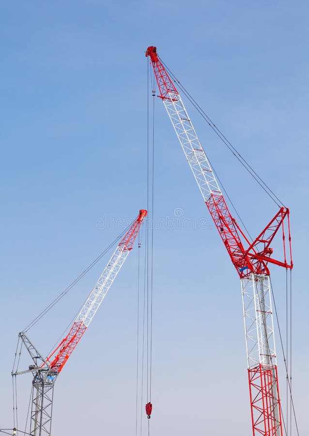 Big Red Crane at Construction Site Stock Image - Image of high, cargo ...