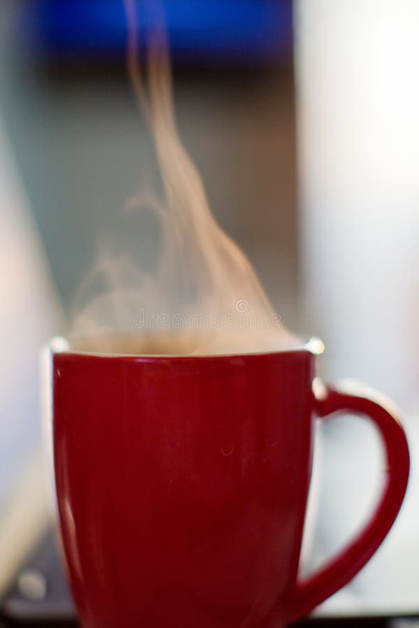 Big Red Cup with Steam at Sunset Lights Stock Image - Image of cafe ...