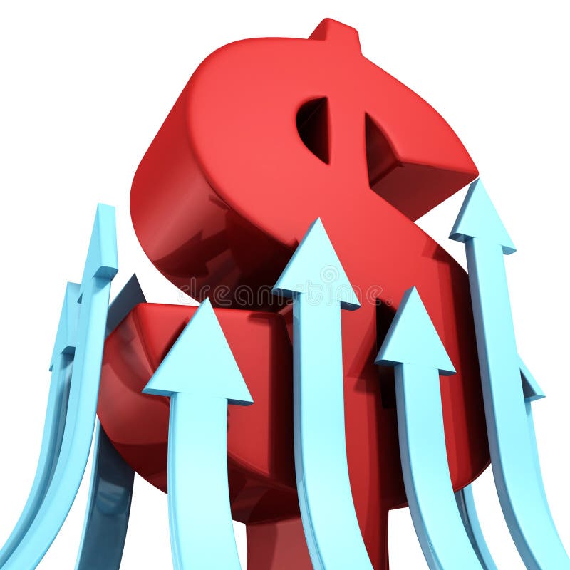 Big Red Dollar Sign with Loy of Growing Blue Arrows Stock Illustration ...