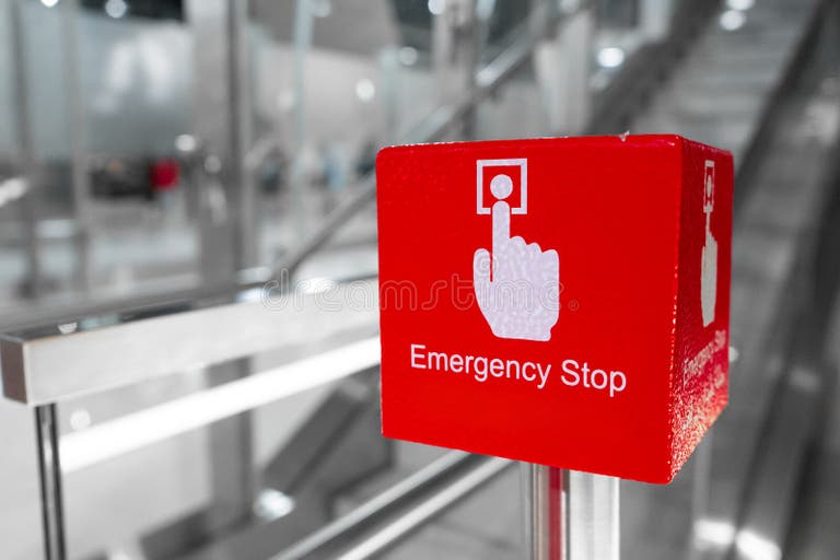 Big Red Escalator Emergency Stop Button Close Up Stock Image - Image of ...