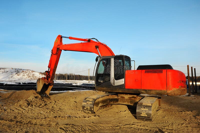 Big Excavator on New Construction Site Stock Image - Image of power ...