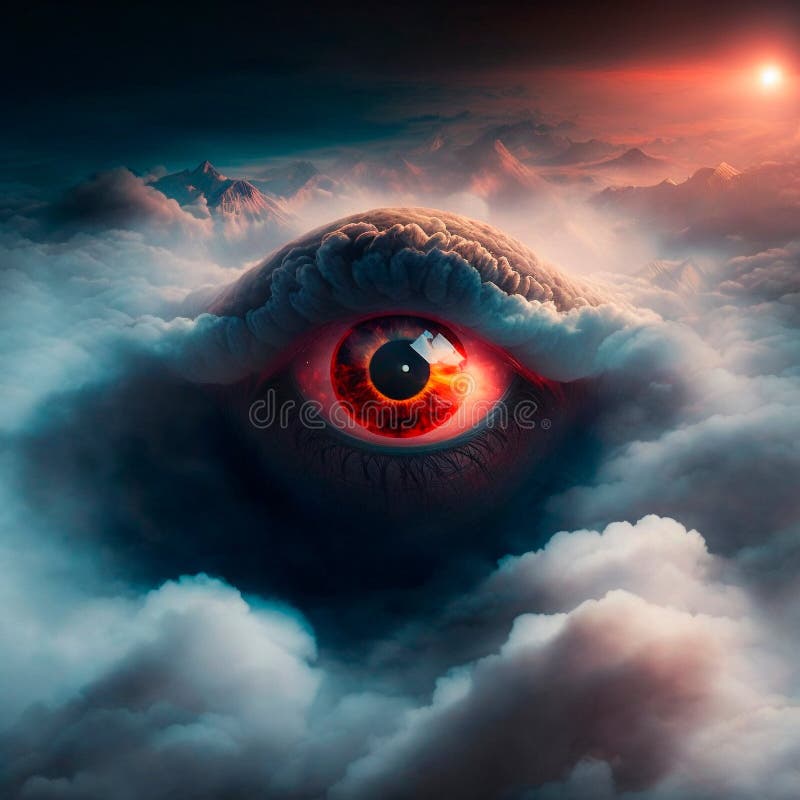 The Big Red Eye in the Clouds Stock Illustration - Illustration of ...