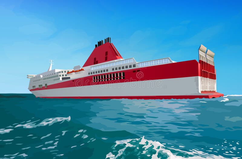 Big red ferry in sea stock vector. Illustration of ship - 273567957