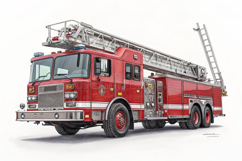 Big Red Fire Truck Isolated on White Stock Illustration - Illustration ...