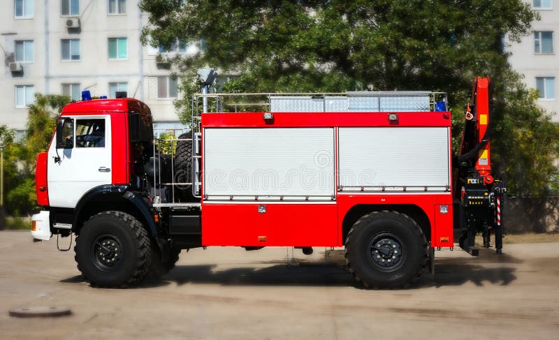 Big red fire truck. stock image. Image of flashing, clean - 78797933